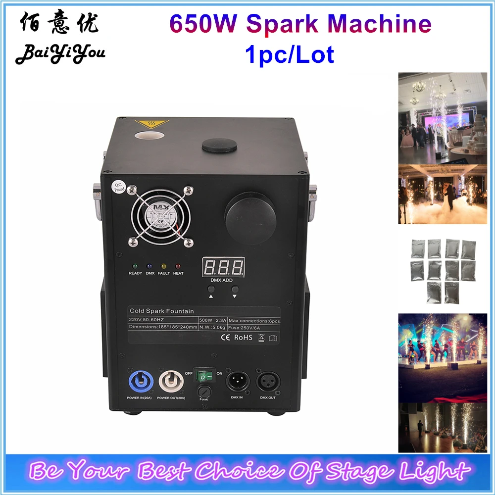 1x650W Cold Spark Machine DMX Remote Cold Fireworks Fountain Spark ...
