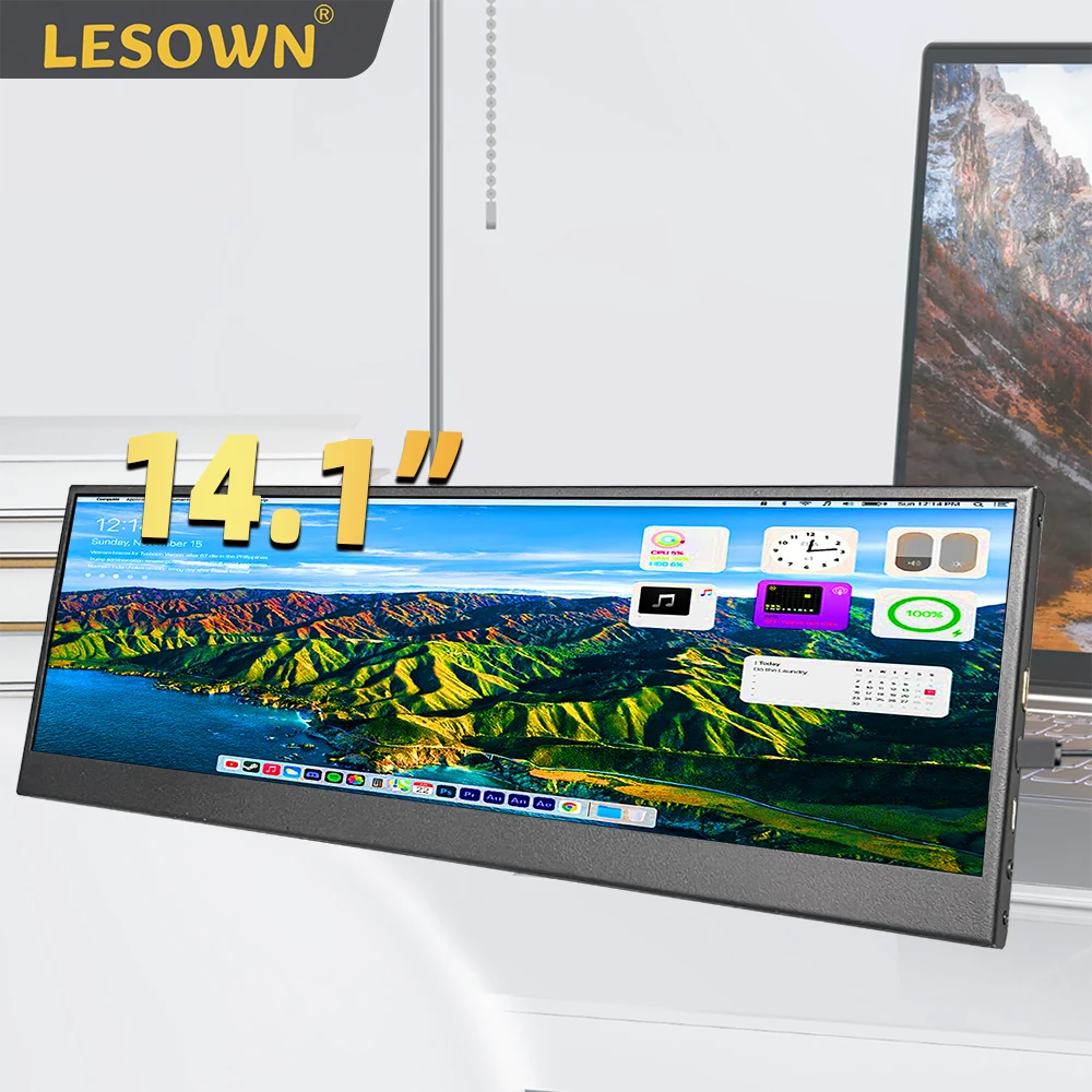 LESOWN 14 inch IPS 1920x515 Long Wide Display Touch HDMI USB-C Monitor ...