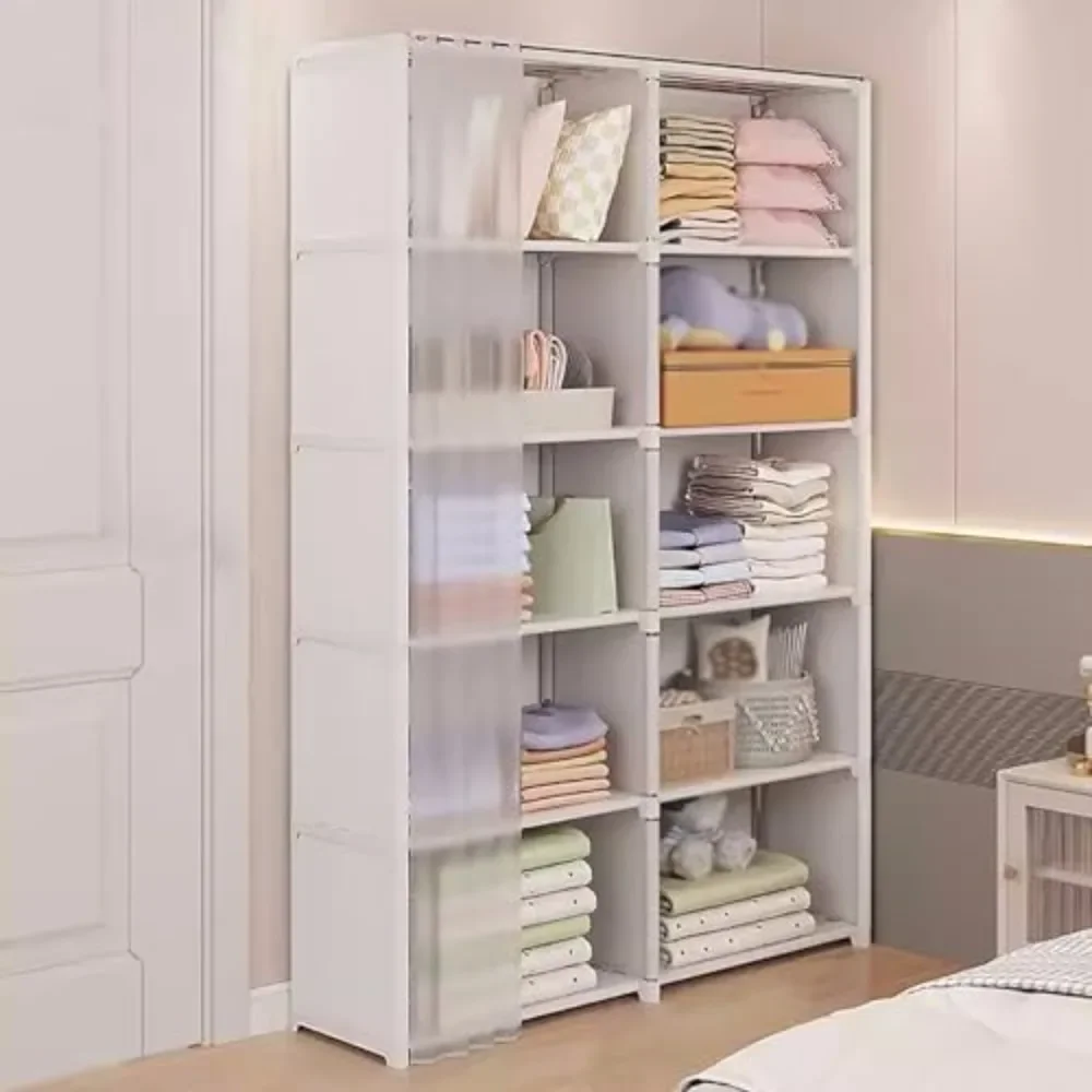 Dustproof-Wardrobe-Multi-Layer-Storage-Rack-with-Curtains-Simple ...