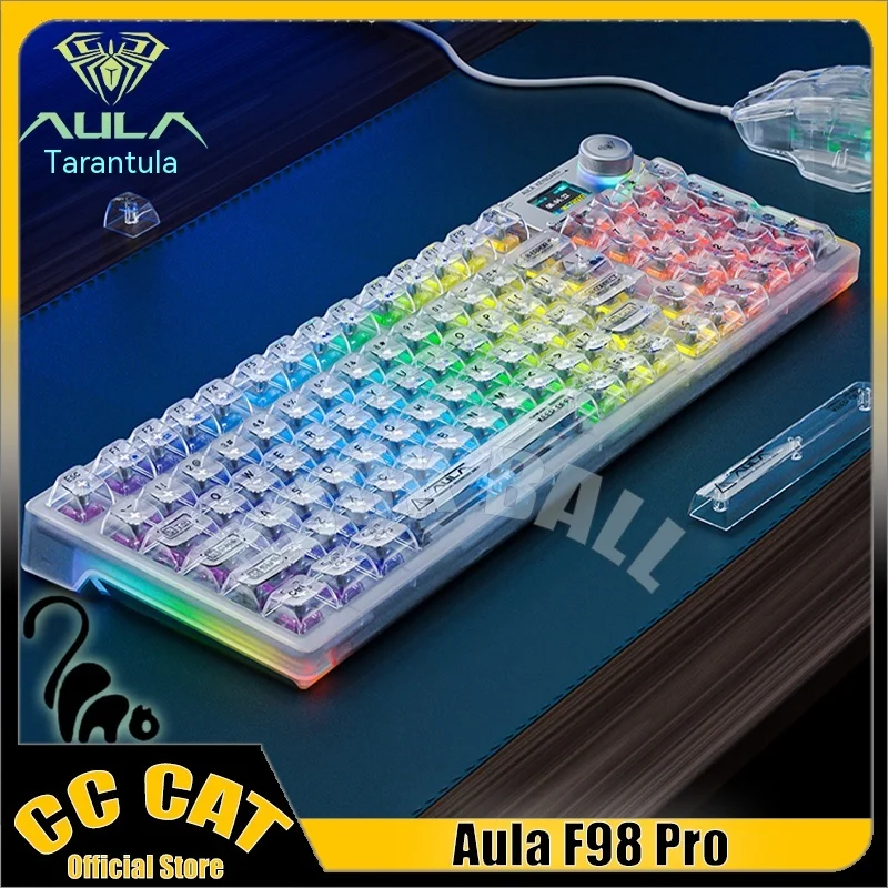 Aula-F98-Pro-Mechanical-Keyboard-Wireless-Keyboard-Gaming-Keyboards-3Mode-Transparent-With ...