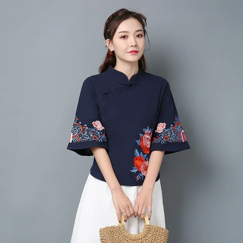 Retro-Chinese-Women-Blouse-Traditional-Vintage-Oblique-Shirt-Zen-Summer ...