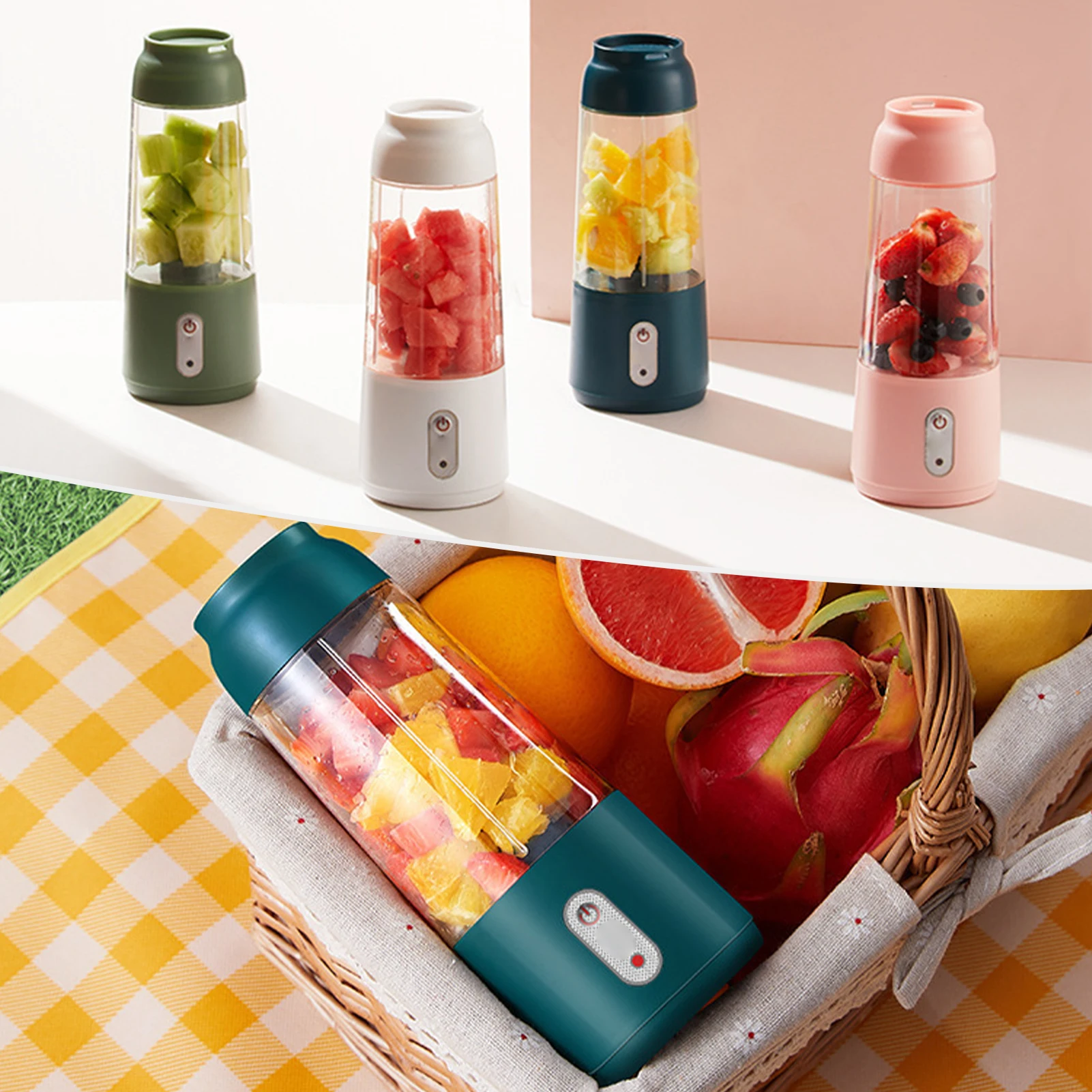 300ML-Portable-Blender-USB-Rechargeable-Personal-Size-Juicer-with-2 ...