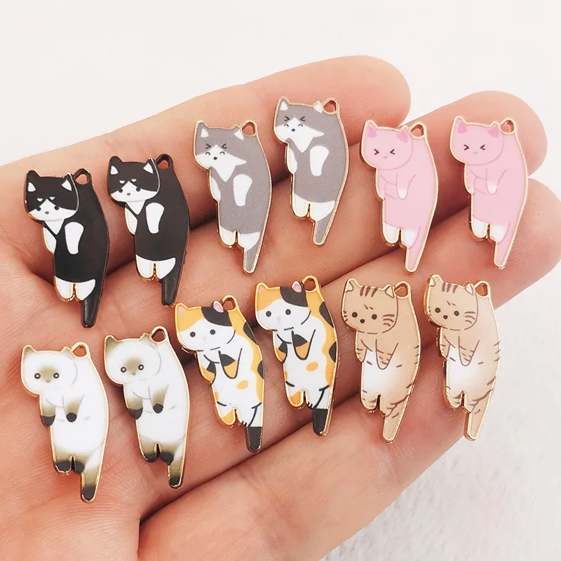 15pcs-25x13mm-Fashion-Gold-Color-Metal-Alloy-Kawaii-Enamel-Cat-Animal ...