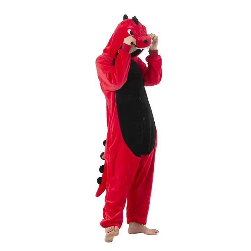 Red-dinosaur-Kigurumi-onesies-jumpsuit-fluffy-flannel-pajamas-for-adult ...