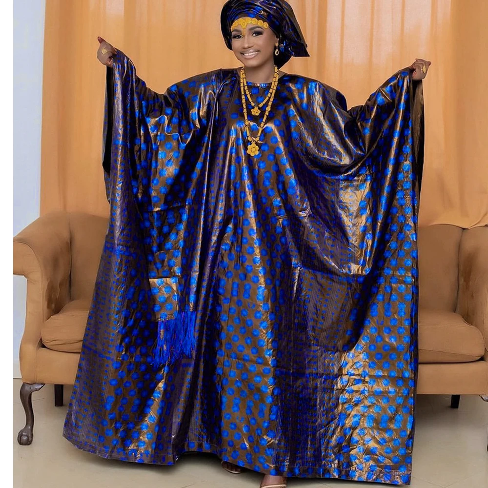 Stripe Ankara Women Party Dashiki Robe With Scarf Printed Boubou ...