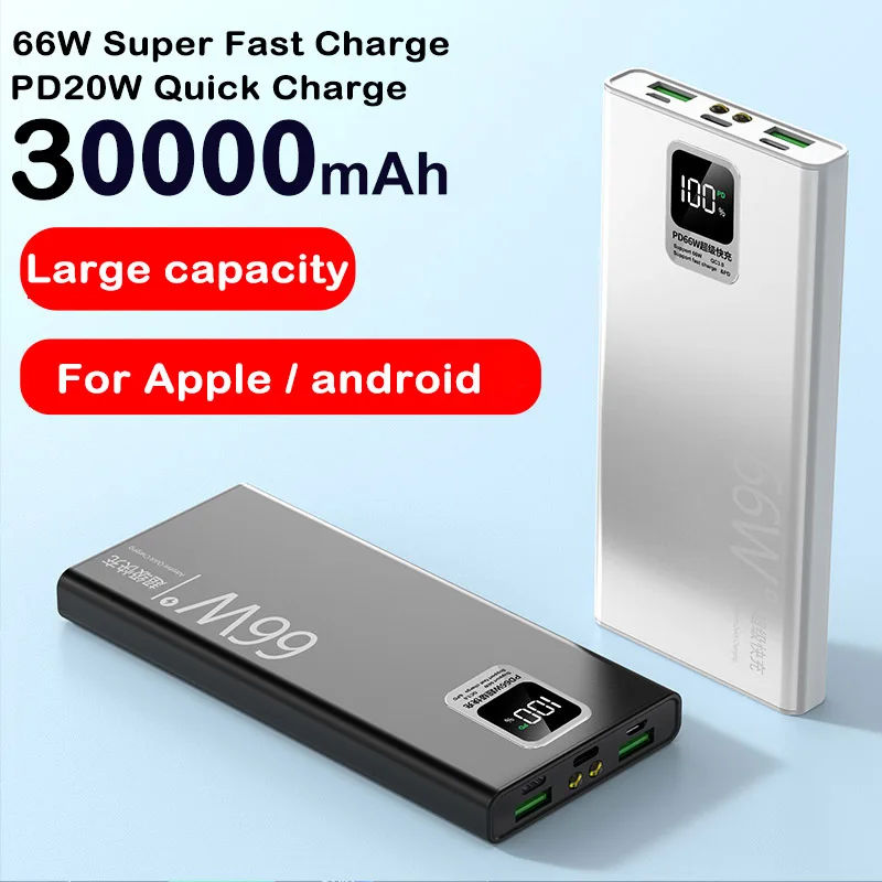 Banco de energía de 30000mAh con salida USB, batería externa de carga rápida de 66W para iPhone ...
