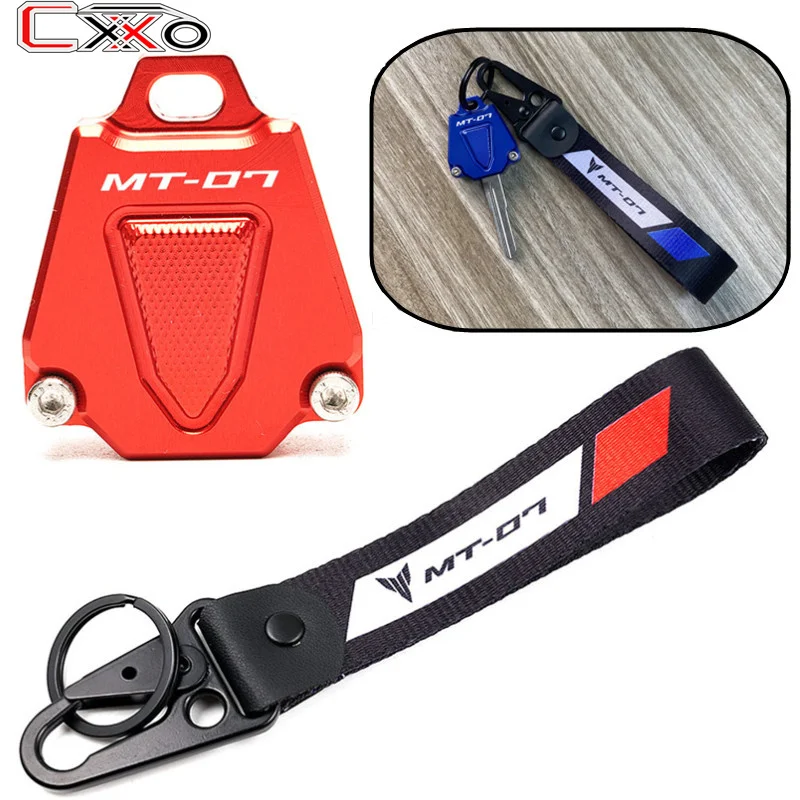 오토바이 CNC 키 케이스 커버 쉘 및 자수 배지 키링, YAMAHA MT07 mt07 MT 07 TRACER 2014 2019 ...