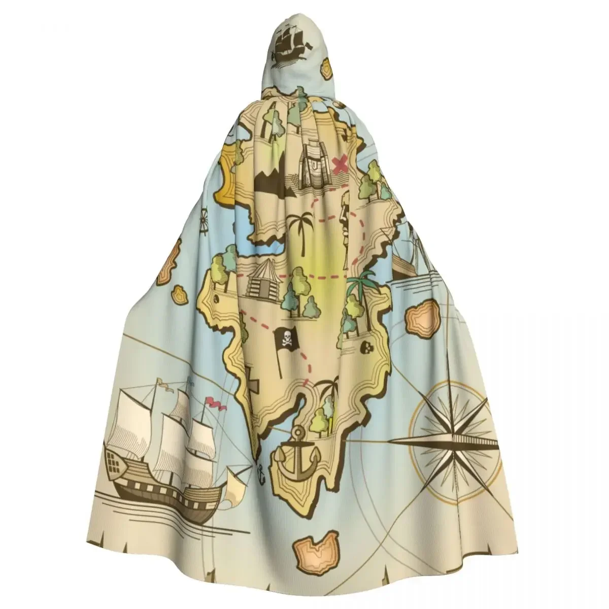 Unisex Adult Treasure Island Map with Hood Long Witch Costume Cosplay ...