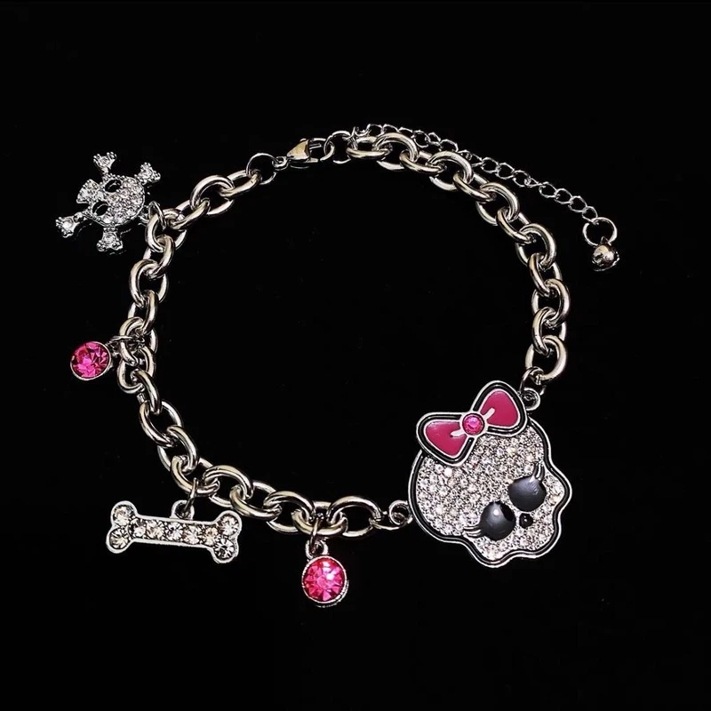 Y2k Accessories Pink Bowknot Rhinestone | Rhinestone Skull Bracelet ...