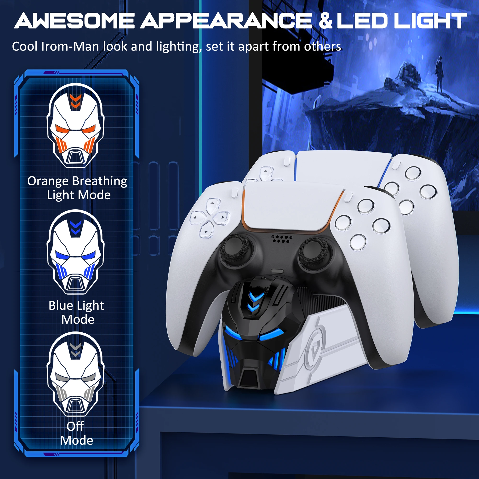 Ps5 Controller Charging Station With 9-Color LED Lights - Fast Charging ...