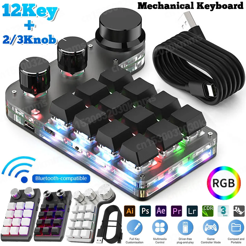Programmable-Keyboard-Custom-PC-RGB-12-Key-3-2-Knob-Bluetooth-USB-Wired ...