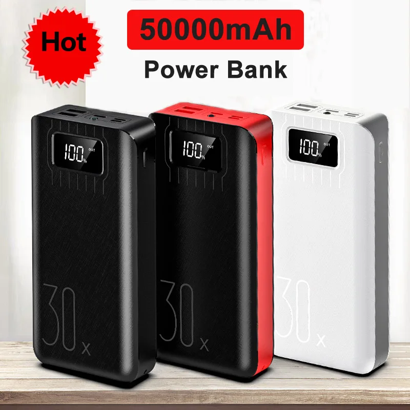 18650 실제 용량 파워 뱅크 50000mah 외장 배터리 3 USB LED 파워 뱅크, C타입 휴대용 모바일 샤오미 아이폰 ...