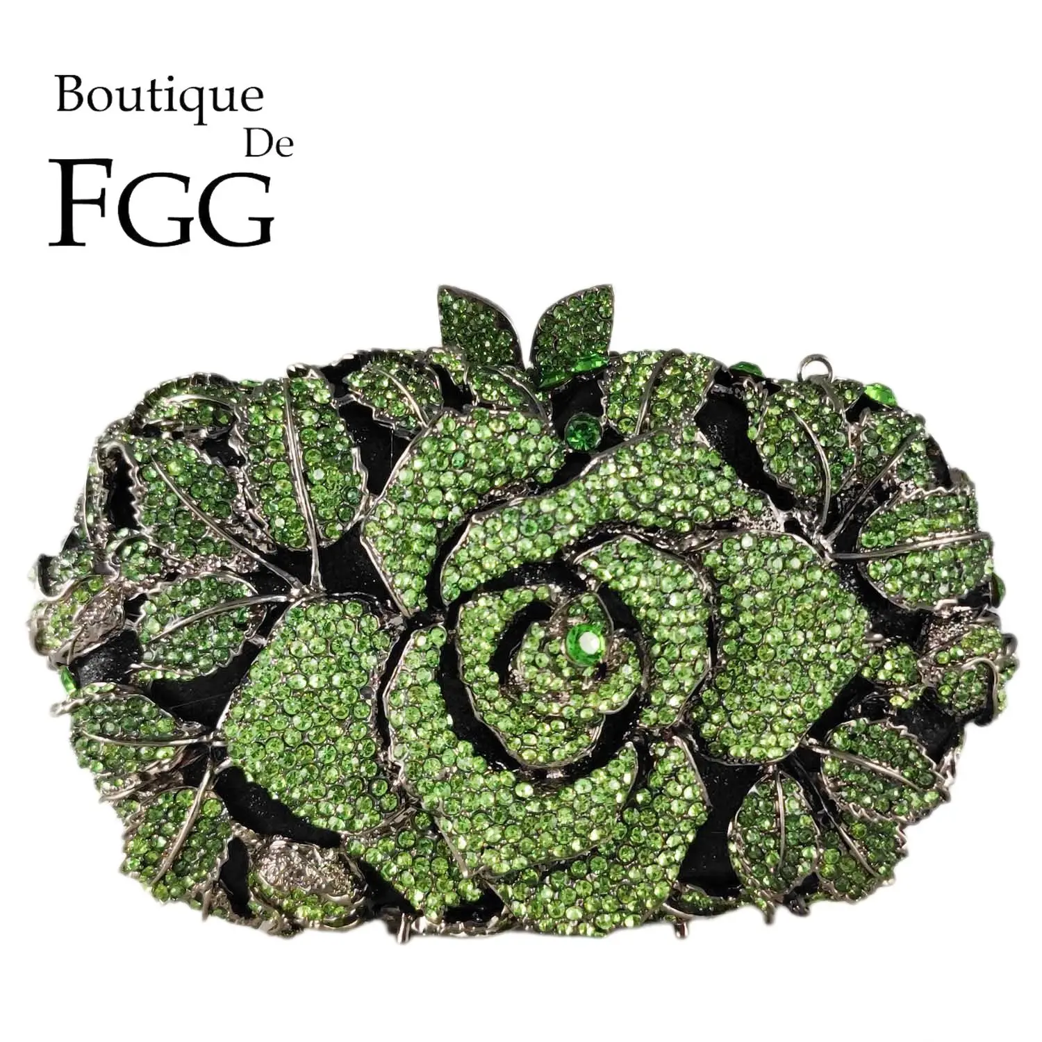Boutique-De-FGG-Green-Black-Women-Flower-Evening-Bags-Bridal-Formal ...