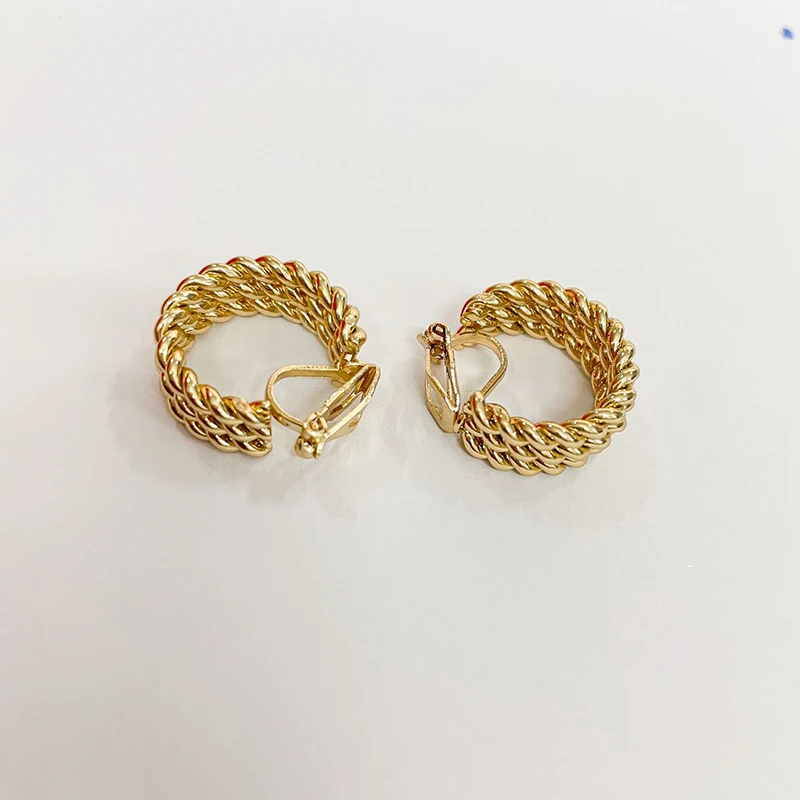 Simple-Golden-Twist-Small-Round-Ear-Clip-Earrings-Female-European ...