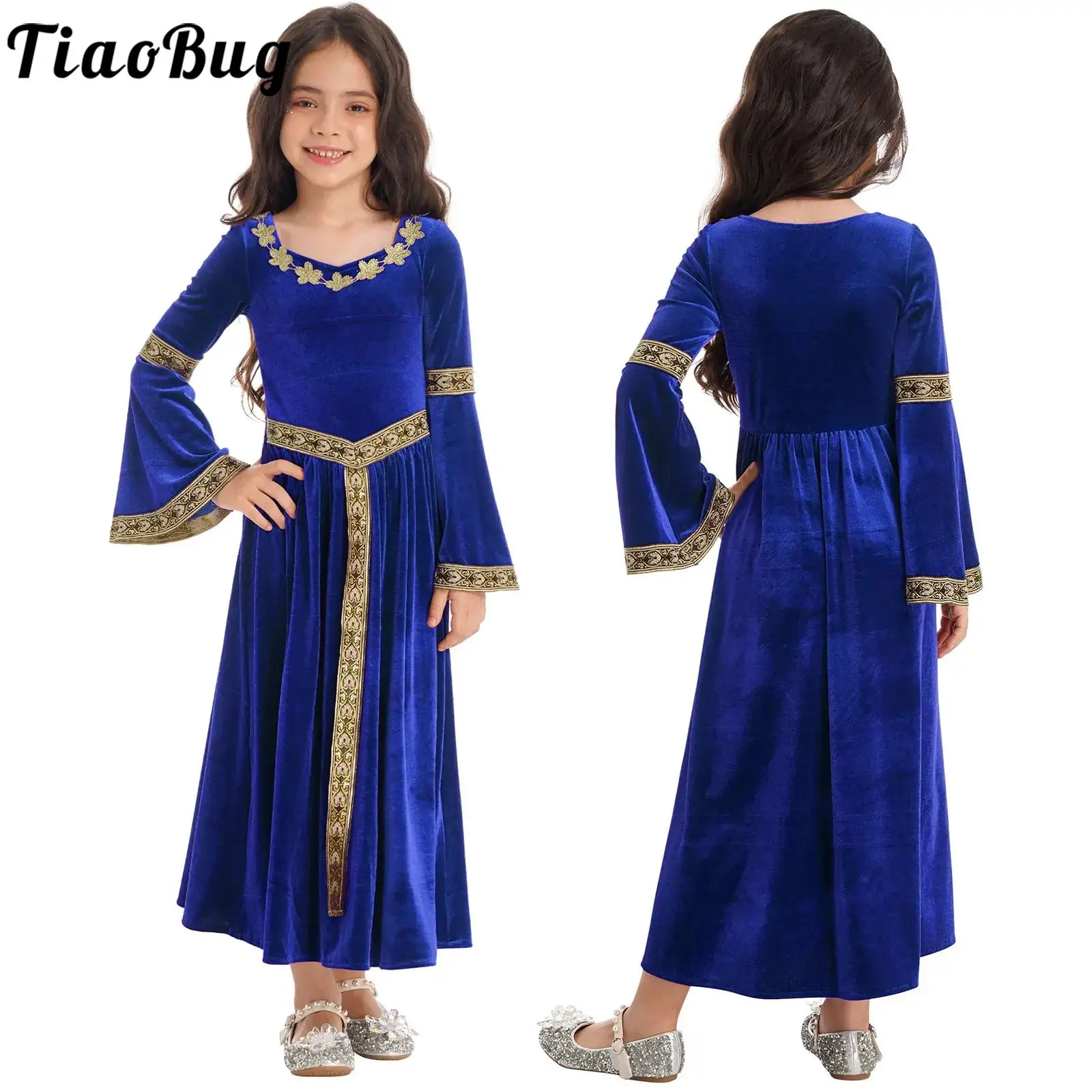 Kinder-M-dchen-mittelalter-liche-Renaissance-Kleid-Samt-lange-Flare ...