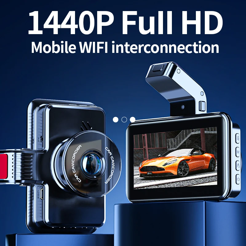WIFI 1440P Dash Car Dash Cam Camera Dual Lens Built In DVR Recorder ...
