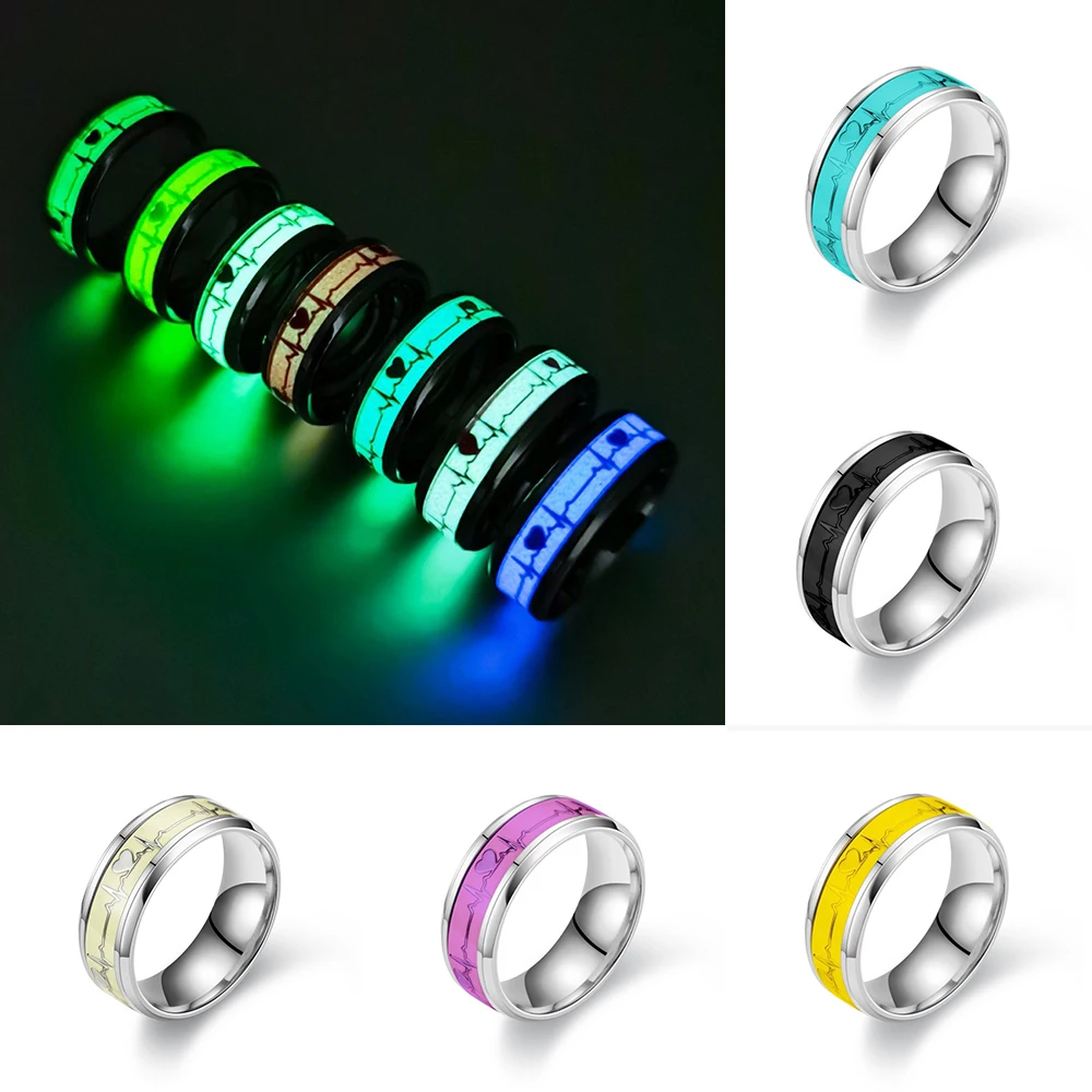 Luminous-Stainless-Steel-Love-Heart-Couples-Rings-Glow-In-The-Dark ...