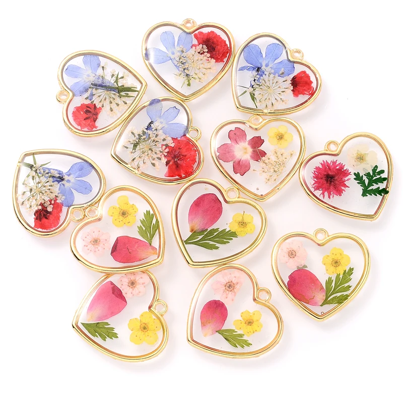 Pendentif de fleur séchée à la mode, breloque transparente, pendentif ...