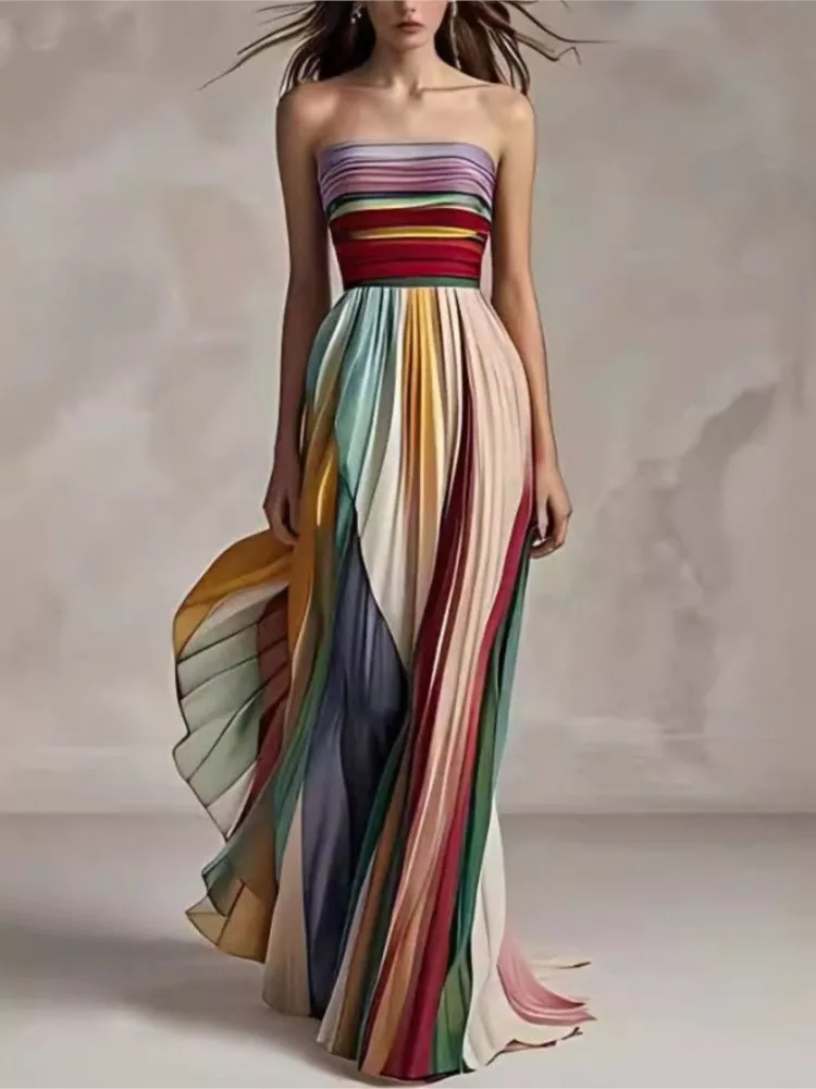 Women's Summer Printing Patchwork Maxi Dress Sleeveless Fashion Holiday ...