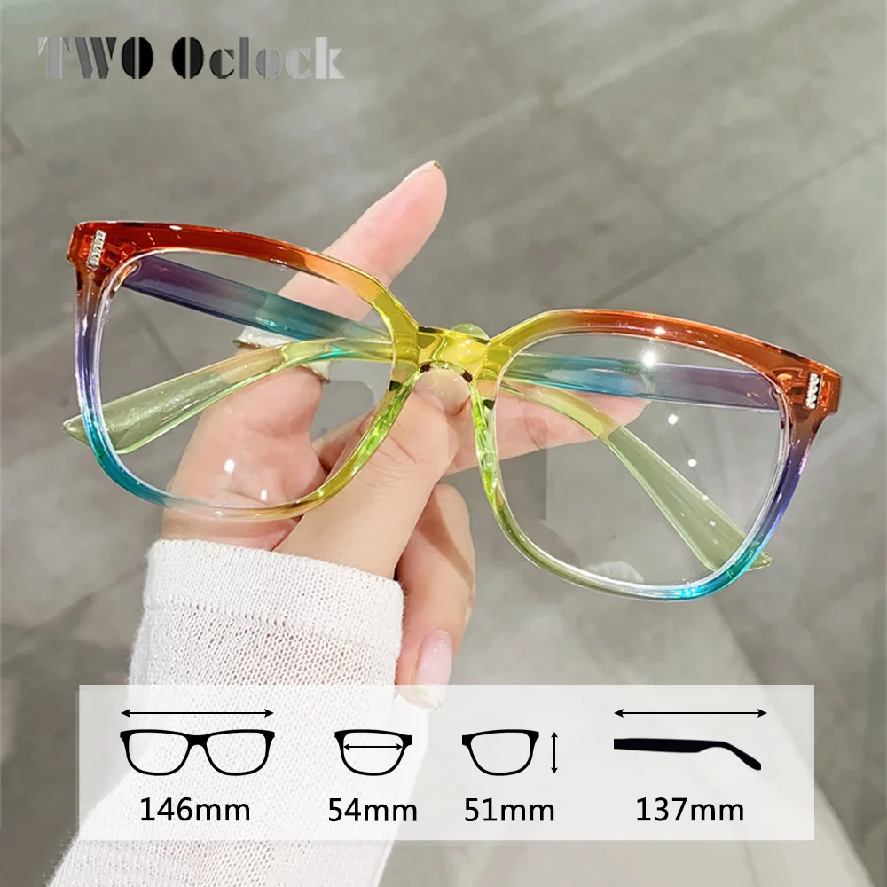 Trendy Women's Eyeglass with Frame Square Rainbow Colorful Prescription ...