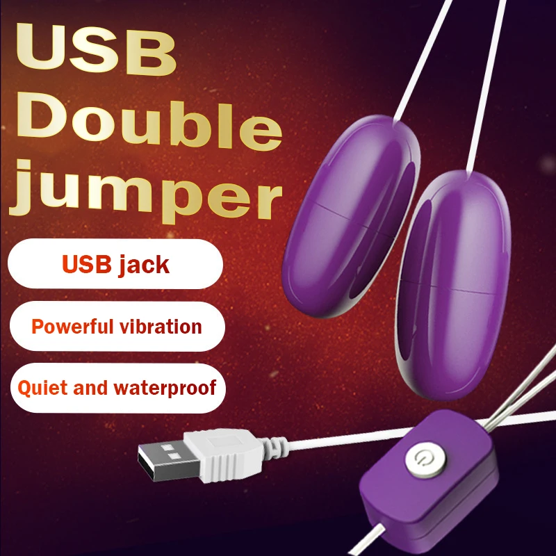 USB double jump egg vibrator fun toy female mute strong vibration jump egg masturbator Yin ...