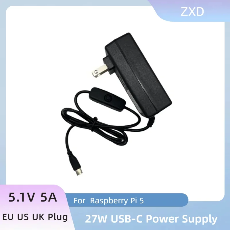 Raspberry Pi 5 5.1V 5A Power Supply PD 27W USB Type C Charger EU US UK ...