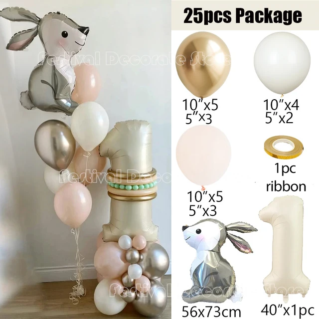 25pcs 40Inch 1-9 Cream Number Balloons Set Easter Rabbit Foil Helium ...