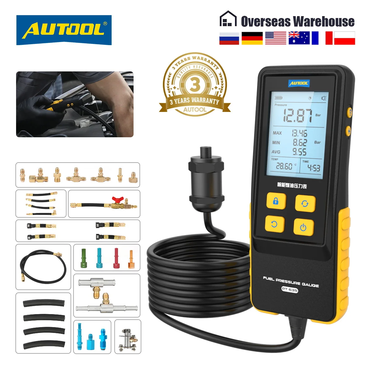 AUTOOL-PT635-Automobile-Fuel-Pressure-Gauge-0-426-PSI-Digital-Display ...