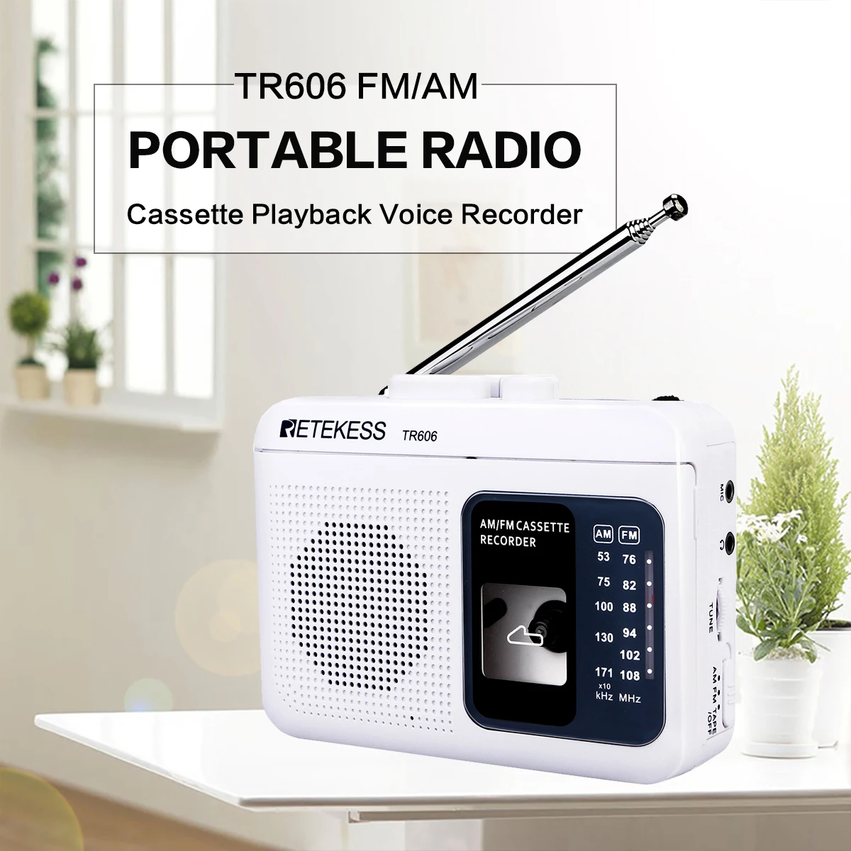 Retekess TR606 Cassette Playback Radio FM/AM Portable Radio Voice Recorder Support Built-in ...