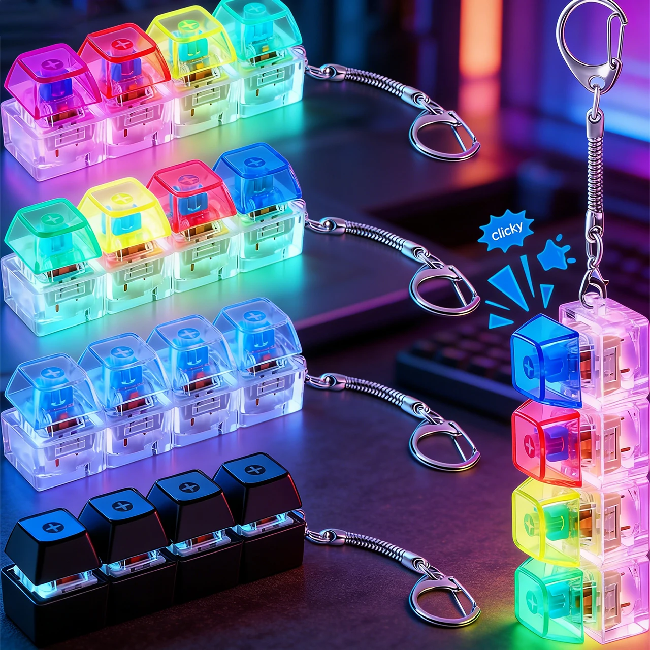 LED Light-Up Keychain Keyboard Clickable Button Fidget Toy for Stress ...
