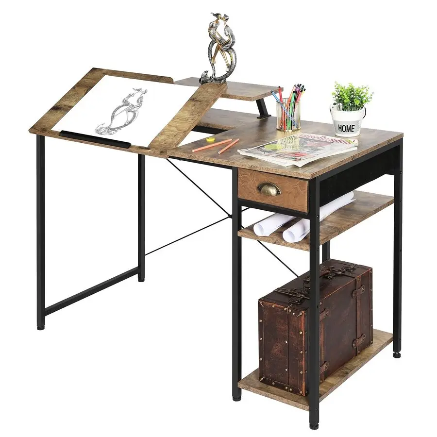 Drafting Table with Storage Shelves amp Drawer, 43 Adjustable Art Desk ...