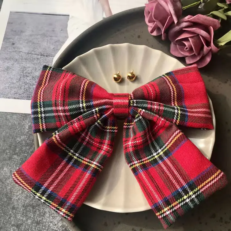 Hair-Bows-Woman-Scottish-Tartan-Bow-Hair-Ornament-Vintage-Brit-Style-Hair-Accessories-Preppy ...