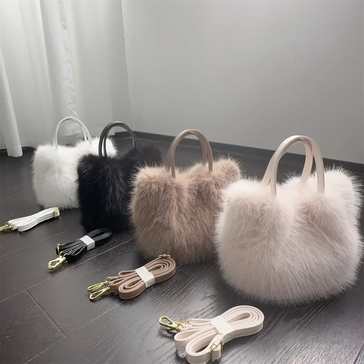Elegant Faux Fur Women's Handbags Winter Soft Plush Ladies Shoulder Bag ...