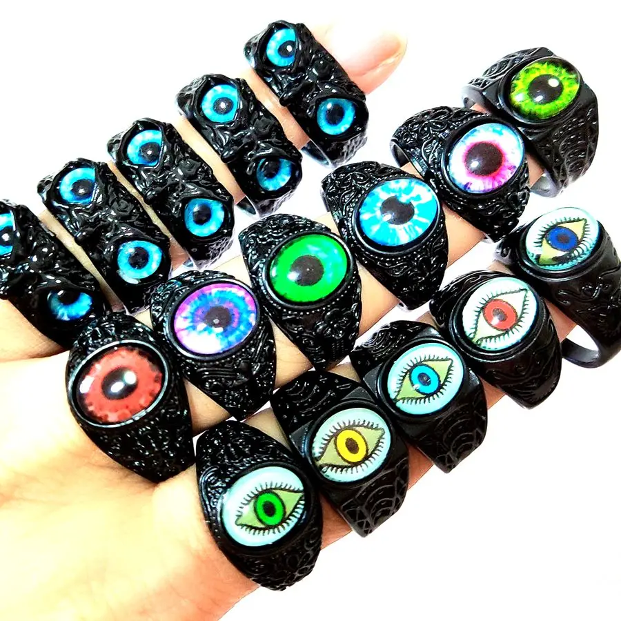 Wholesale-20pcs-Party-Blue-Black-Eye-Owl-Ring-Rocker-Biker-Punk-Evil ...