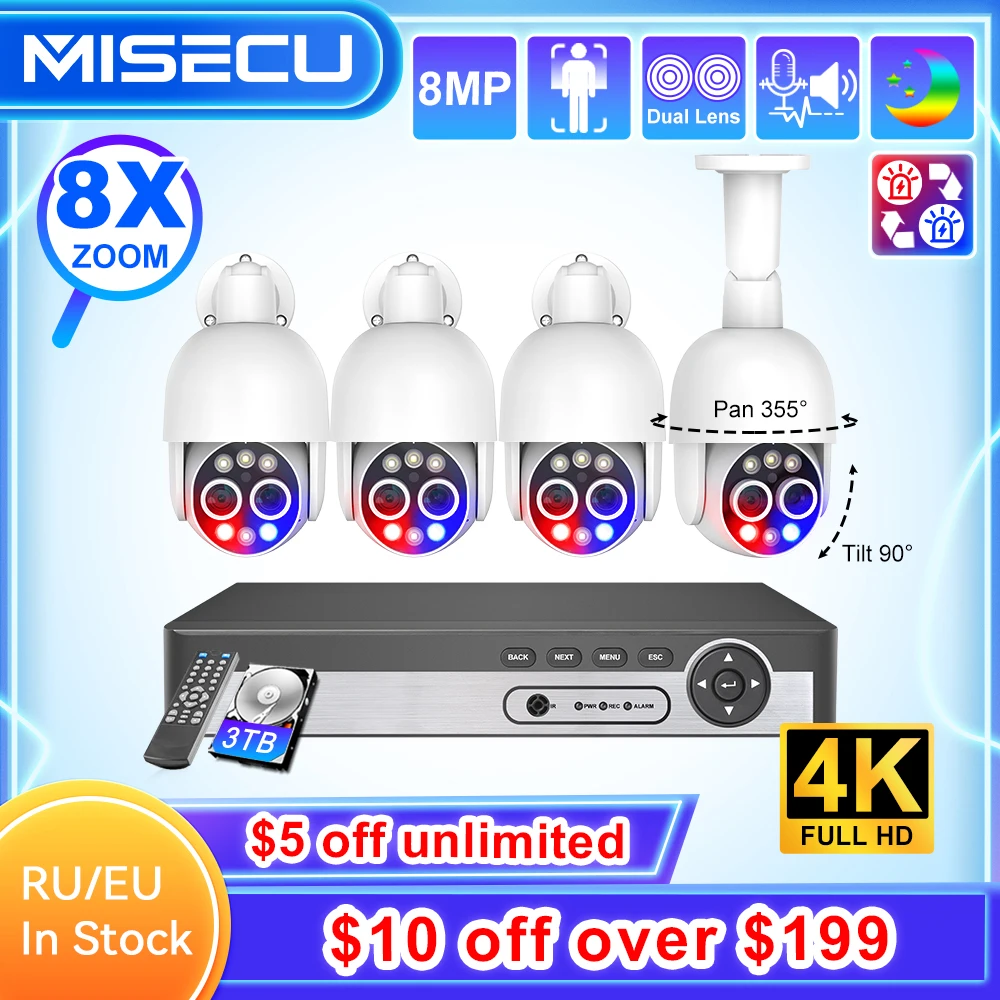 MISECU-8CH-4K-8MP-PTZ-POE-Security-System-8X-Zoom-Dual-Lens-Camera ...