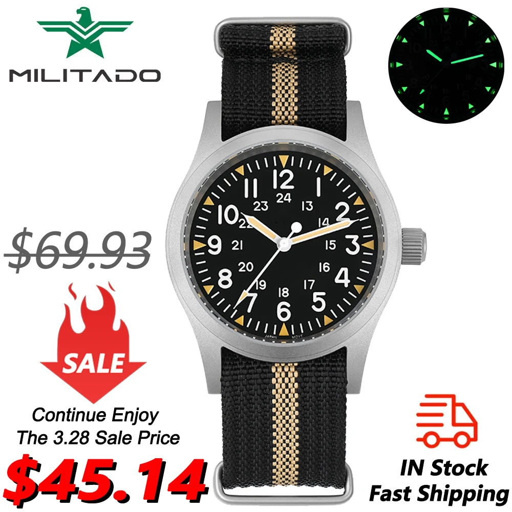 Militado-ML05-38mm-Vintage-Watch-VH31-Quartz-Movement-Field-Watches ...