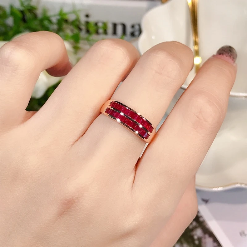 Classic Design Double Layer Ruby Classic Smooth Rings for Women ...