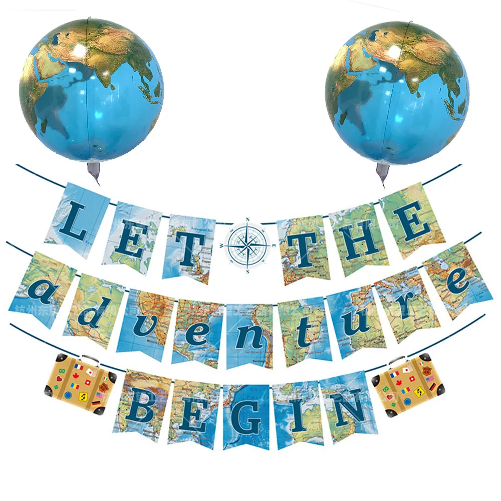 Retirement-Travel-Theme-Party-Decoration-Adventure-Plane-Map-Elements ...