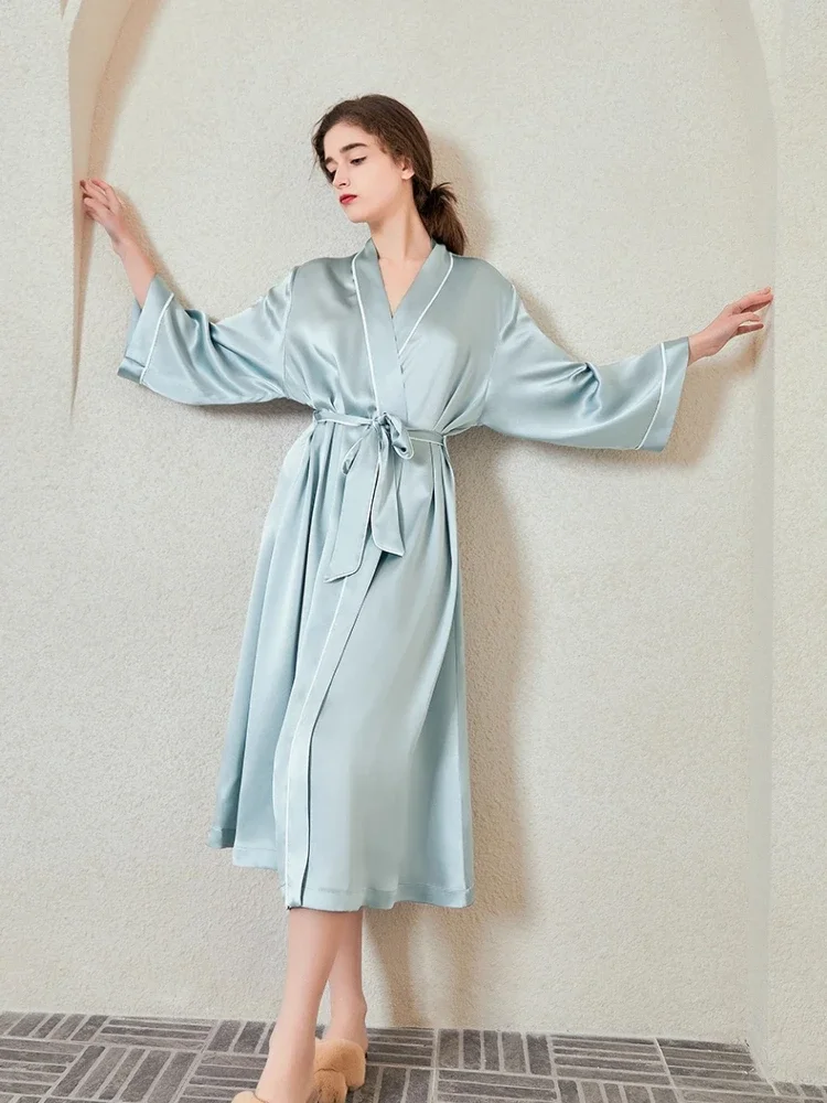 Elegant Long Women's Silk Robe Kimono Luxury 100% Mulberry Silk ...