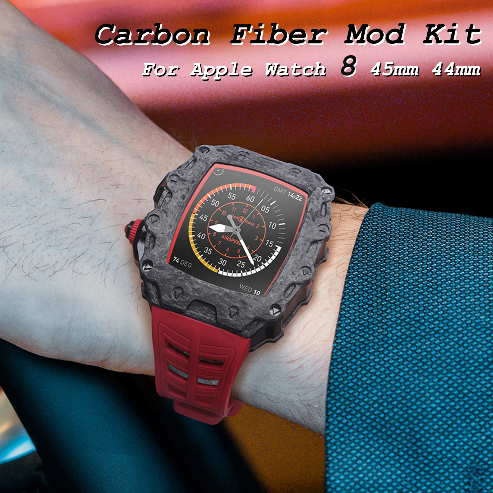 Carbon-Fiber-Case-Glass-Modification-Kit-For-iWatch-Series-9-SE-6-5-4 ...