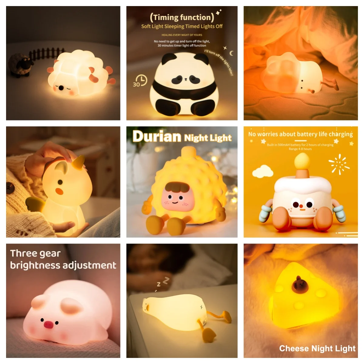 28-Type-Night-Light-Cute-Style-Soft-Touch-Light-Up-When-Patting-Built ...