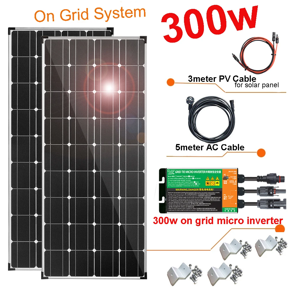 solar-panel-aluminum-frame-kit-300w-on-grid-micro-inverter-300w-AC-120v ...