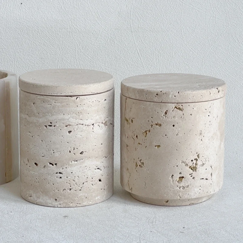 D9X11-5CM-Wabi-sabi-Beige-Travertine-Marble-Jars-Stone-Vessel-Storage ...