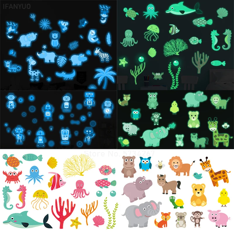 Blue-Ocean-Fish-Animals-Zoo-Robot-Luminous-Wall-Stickers-Home-Decor ...