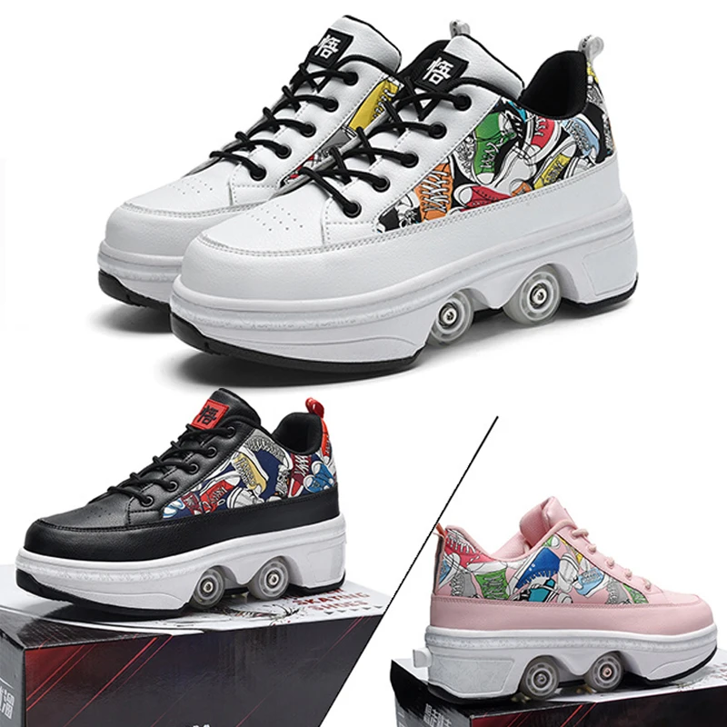 Deformation-Roller-Skate-Shoes-Professional-Double-Row-4-Wheel-Skates ...