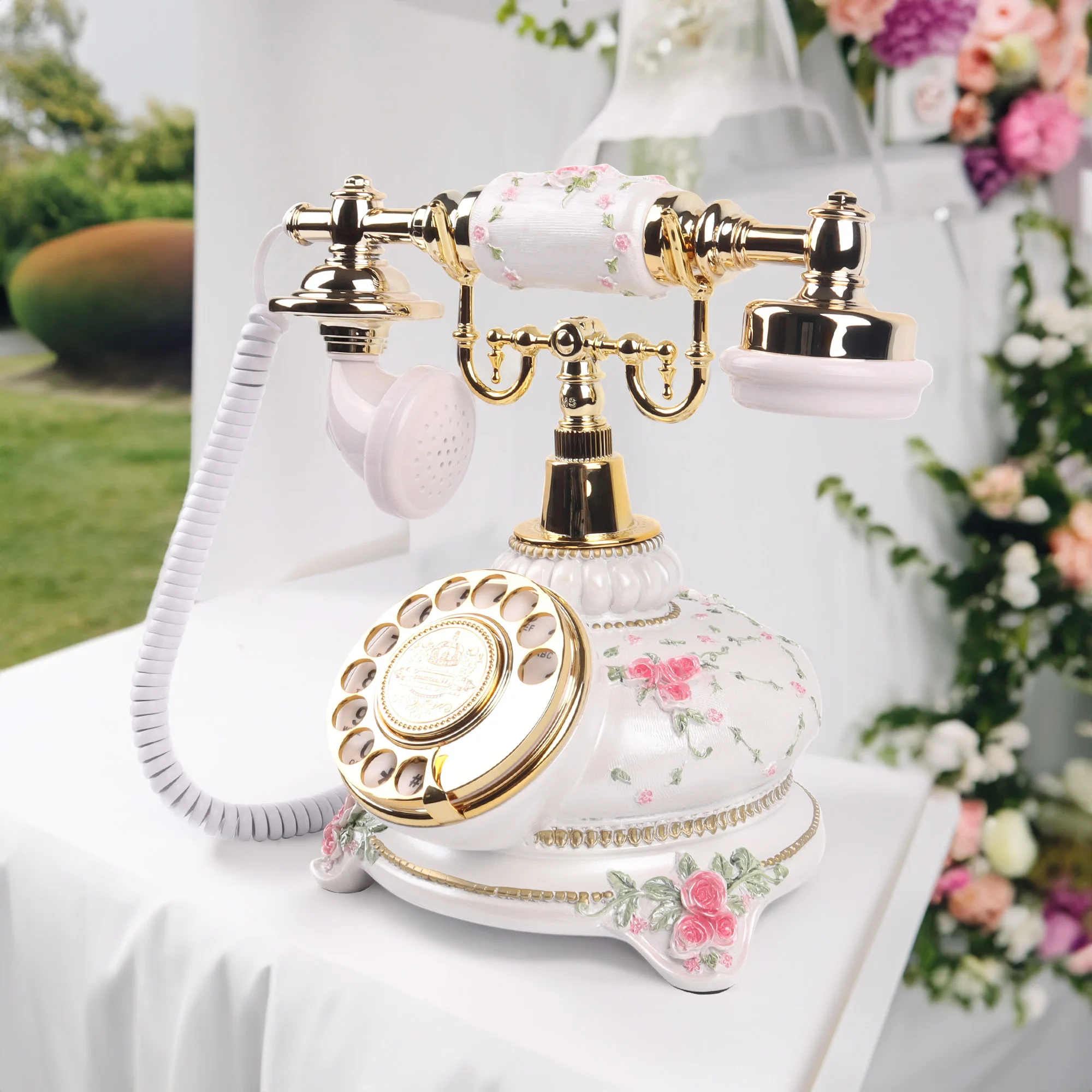 Classic-Vintage-white-rotary-antique-telephone-audio-guestbook-phone ...