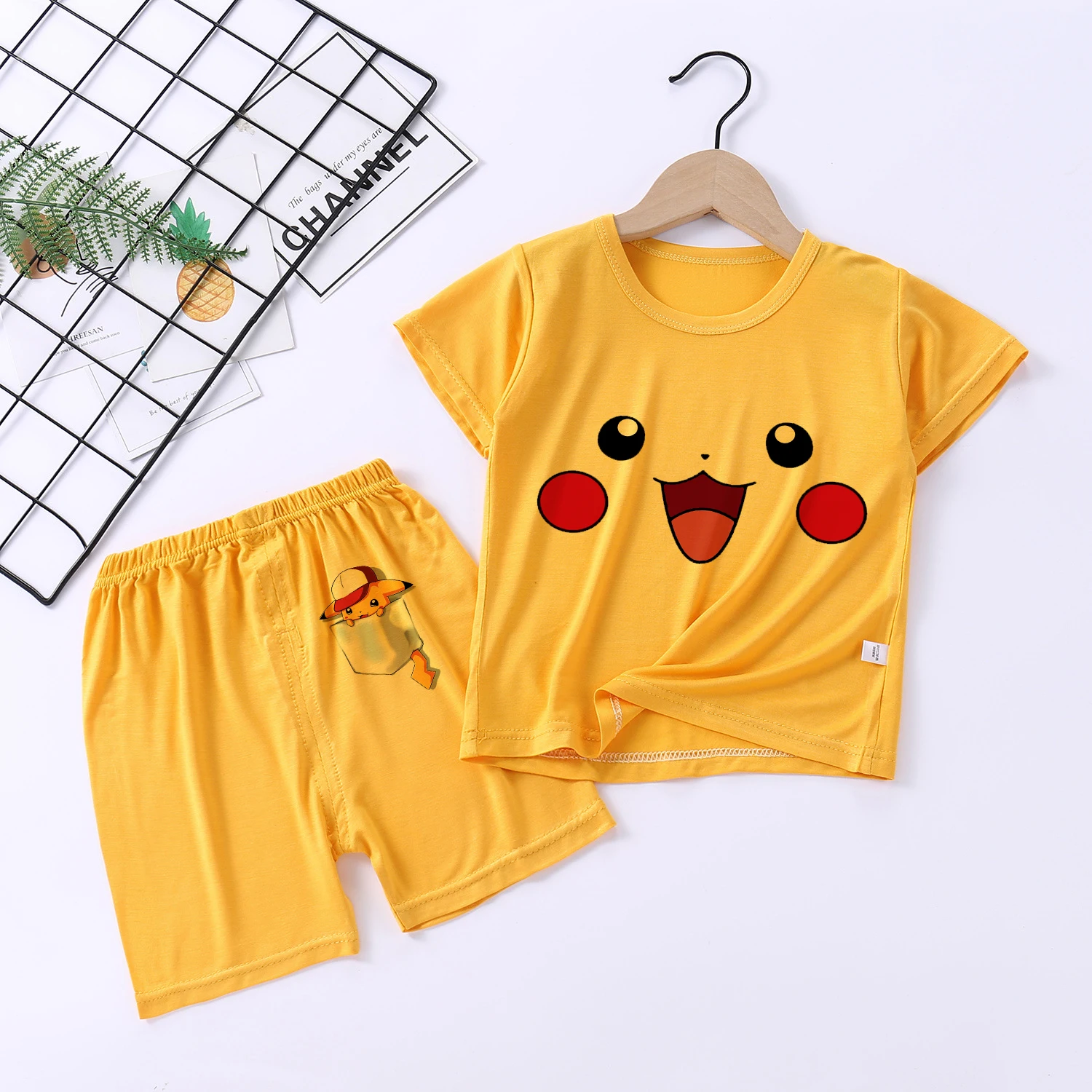 Pokemon Pikachu Children Modal Short-sleeved Clothes Pants Suit Baby ...