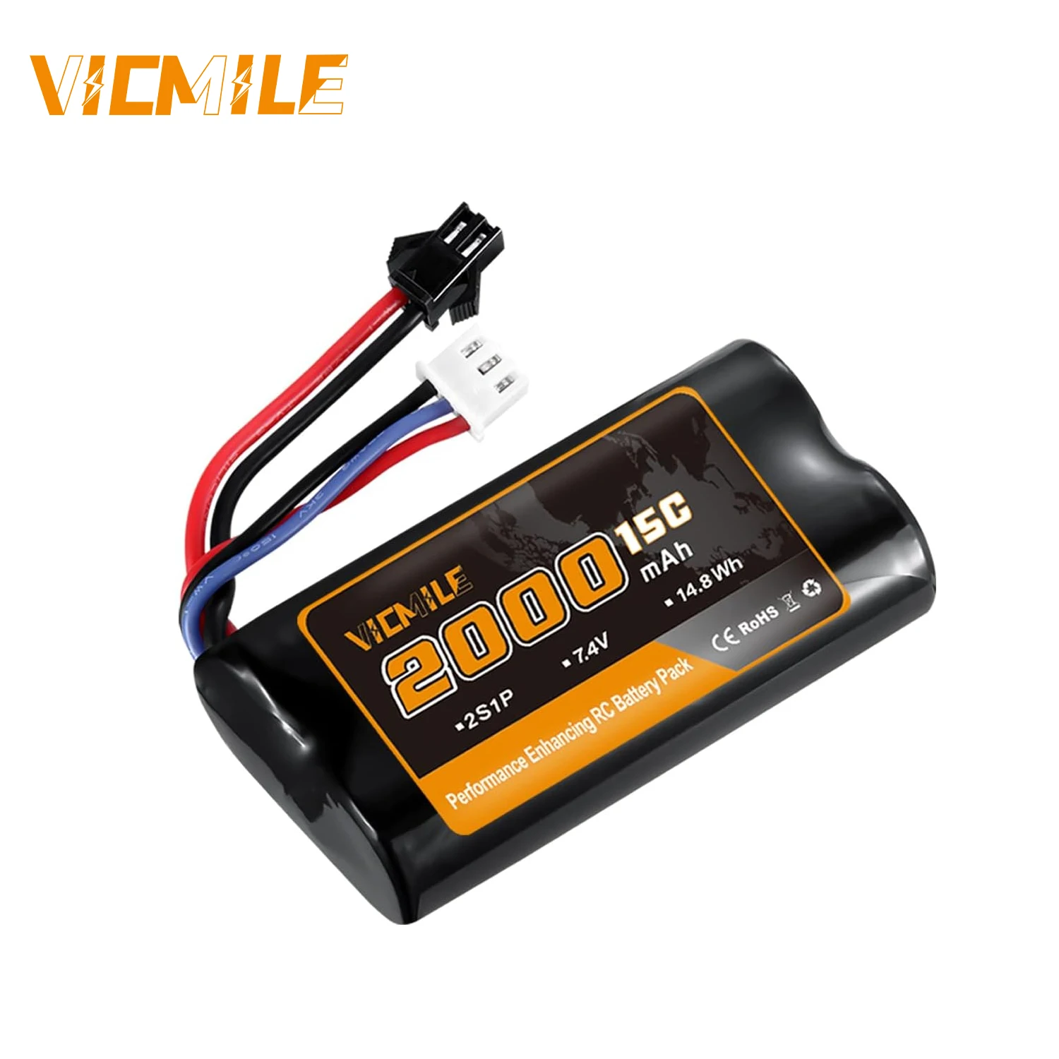 VICMILE 7.4V Li-ion Battery 2000mAh 2S Battery with SM 2P Plug ...