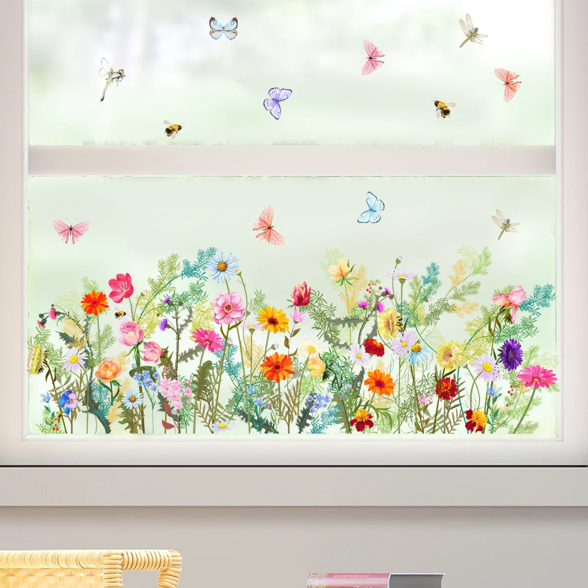 Wall-stickers-green-plant-flowers-butterfly-wall-stickers-Window ...