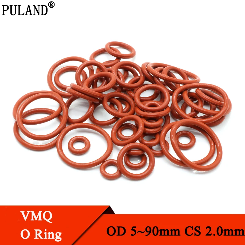 10Pcs Red Silicone Ring Gasket CS CS 2mm OD 5 ~ 90mm O Ring Rubber Seal ...